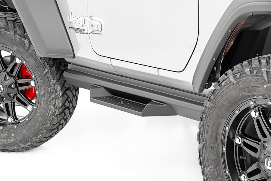 Jeep JL 2Dr Rough Country DS2 Drop Steps Black - Jeep Rubicon 2018-2021 ...